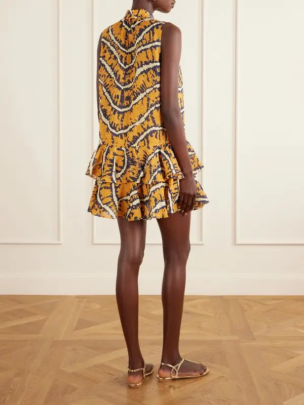 ALEMAIS Ripple Tiered Printed Ramie Mini Dress