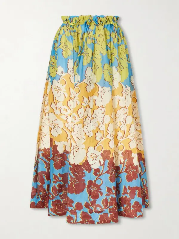 ALEMAIS Splice Floral Print Cotton And Silk-blend Midi Skirt - Multi
