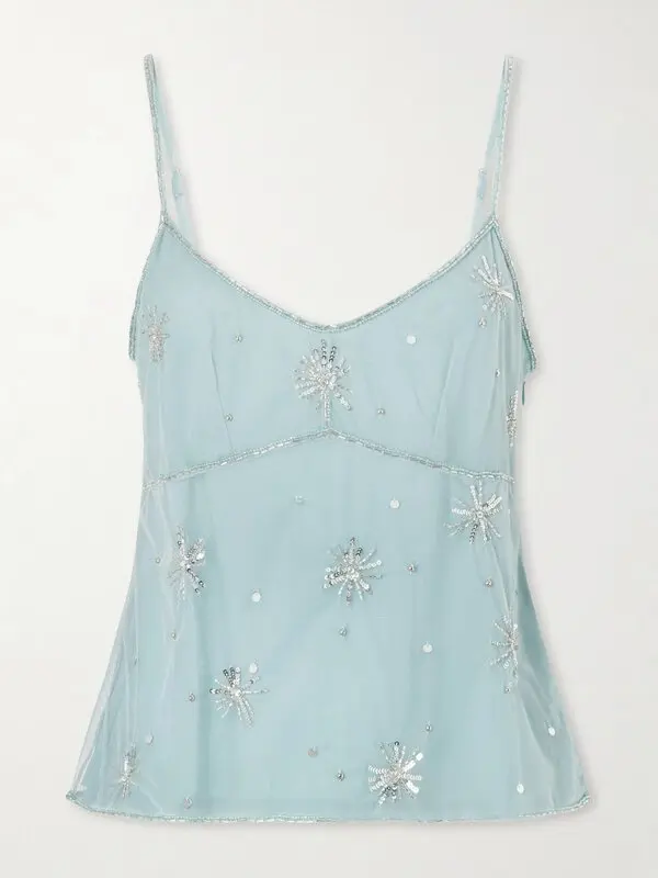 Staud Azzurra Embellished Tulle Top - Blue