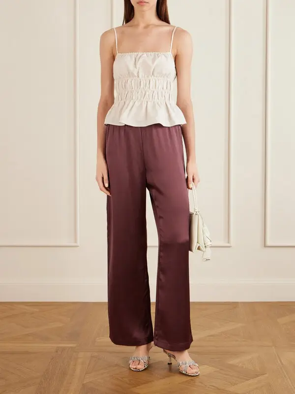 Staud Ayla Shirred Linen Square Neck Camisole - Neutrals