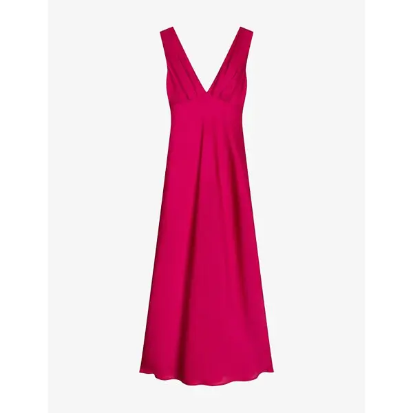 OMNES Casey V-neck Satin Maxi Dress - Raspberry