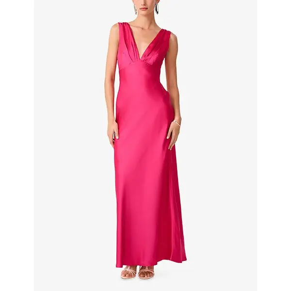 OMNES Casey V-neck Satin Maxi Dress - Raspberry