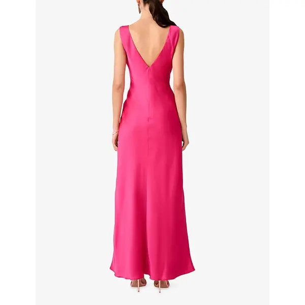 OMNES Casey V-neck Satin Maxi Dress - Raspberry