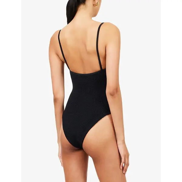 Hunza G Toni Scoop Neck Embellished One Piece Swimsuit - Black