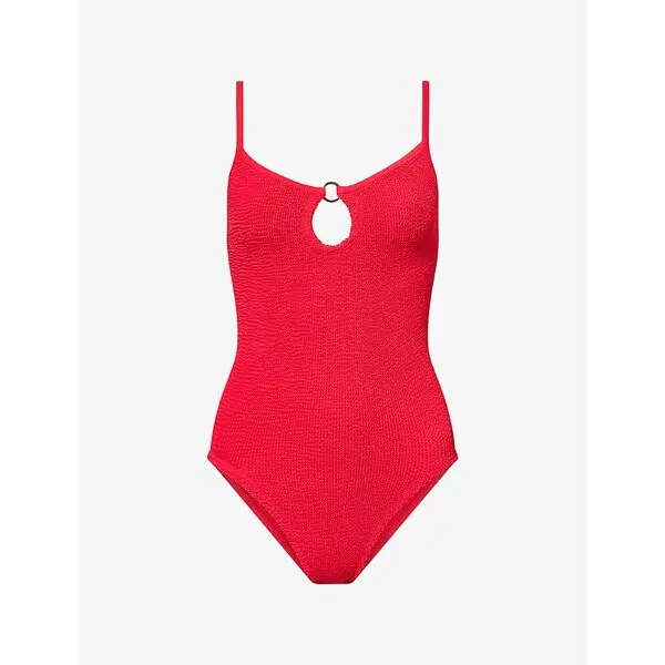 Hunza G Toni Scoop Neck Embellished One Piece Swimsuit - Red