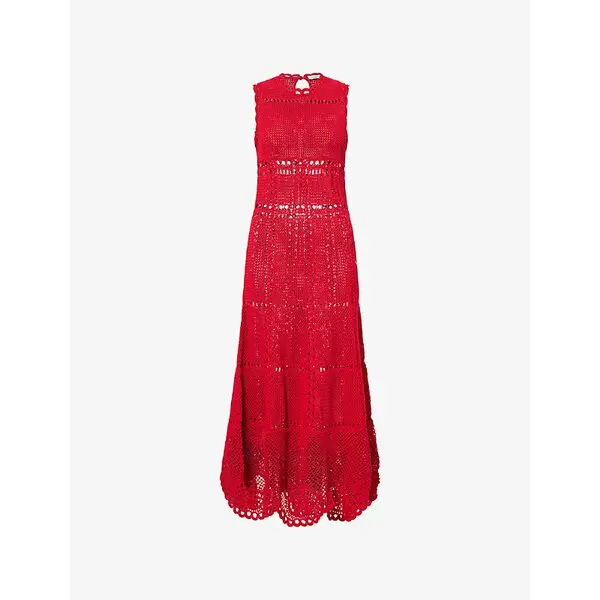 Erdem Crochet Cotton Midi Dress - Ruby Red