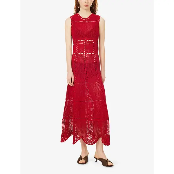 Erdem Crochet Cotton Midi Dress - Ruby Red