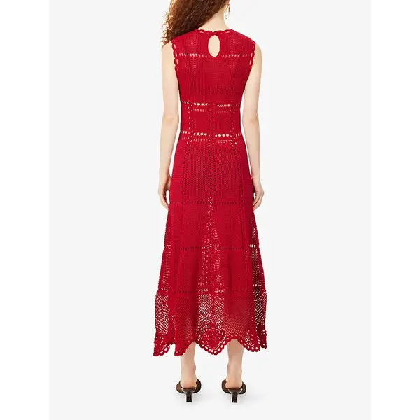Erdem Crochet Cotton Midi Dress - Ruby Red