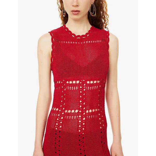 Erdem Crochet Cotton Midi Dress - Ruby Red