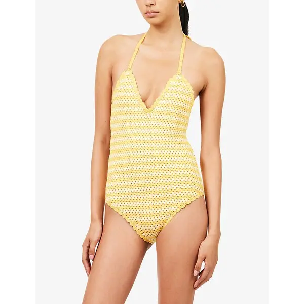 Simkhai Karoline Halterneck Crochet Swimsuit - Mango Multi