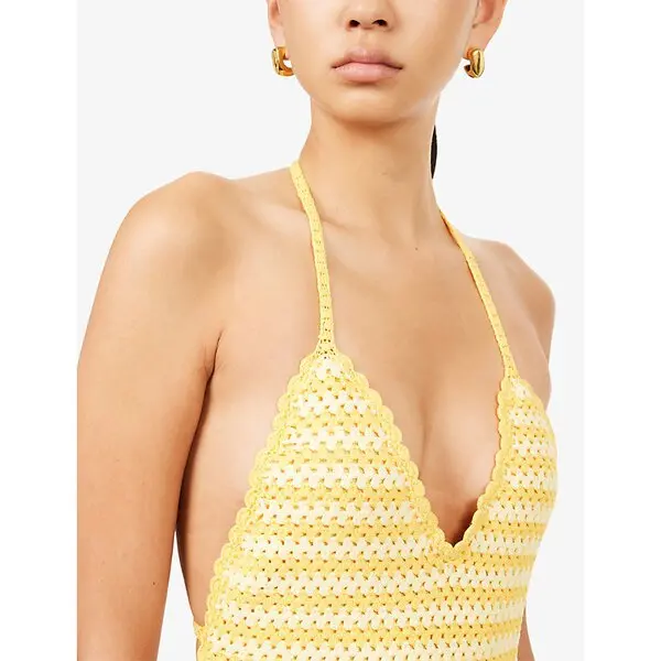 Simkhai Karoline Halterneck Crochet Swimsuit - Mango Multi