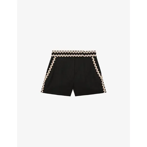 REISS Mila Wave-trim Linen Shorts - Black