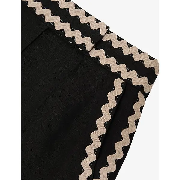 REISS Mila Wave-trim Linen Shorts - Black