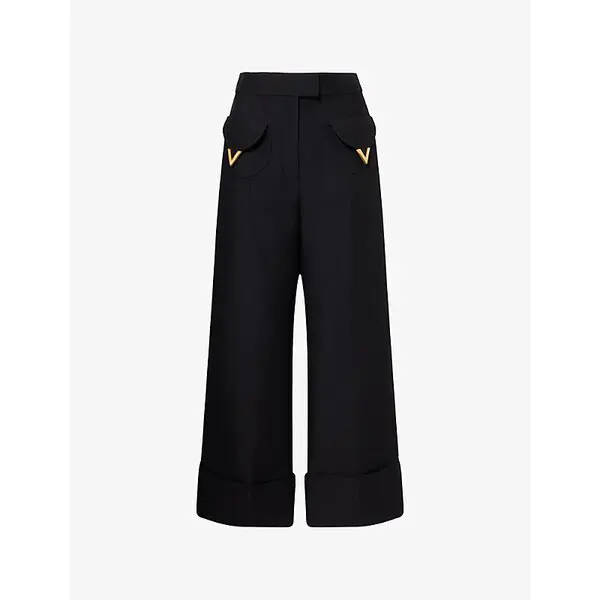 Valentino Garavani Logo Plaque Wool-blend Trousers