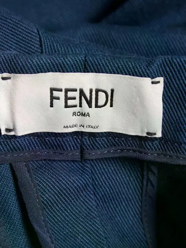 Fendi Navy Pleated Cotton Trousers