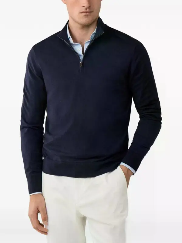 HACKETT  Half-zip Sweater With Suede Elbow Patches - Blue