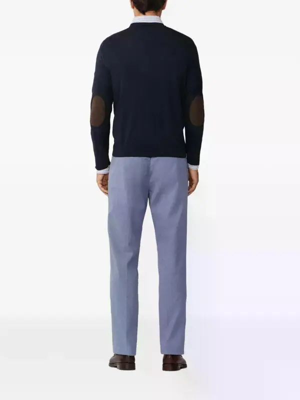 HACKETT  Crew Neck Sweater With Suede Elbow Patches - Blue