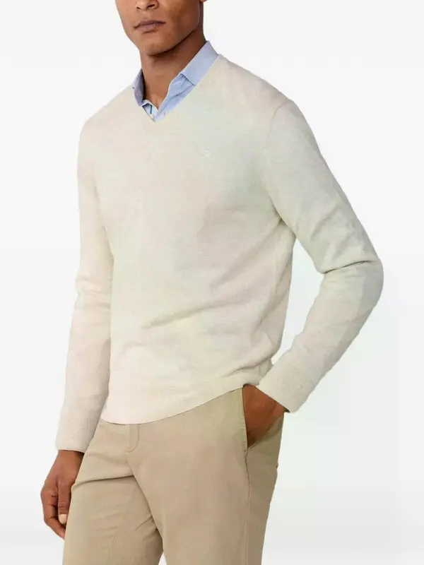 HACKETT  Embroidered V-neck Sweater - Neutrals
