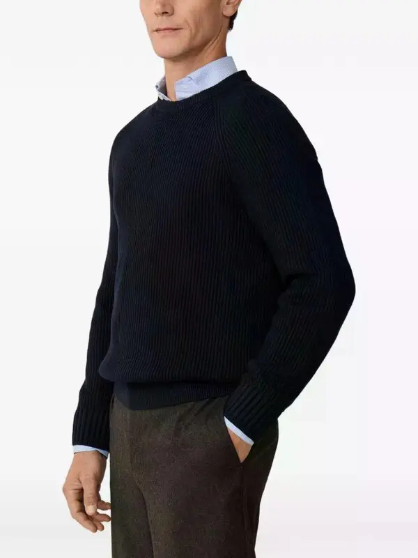 HACKETT  Navy Rib-stitch Knit Raglan Sweater - Blue