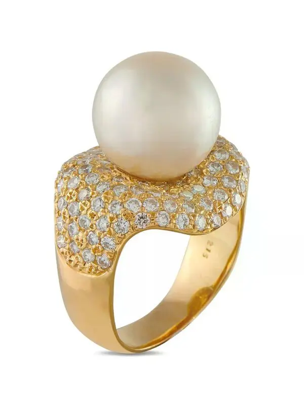 LB EXCLUSIVE 18k Yellow Single Pearl And Diamond Ring