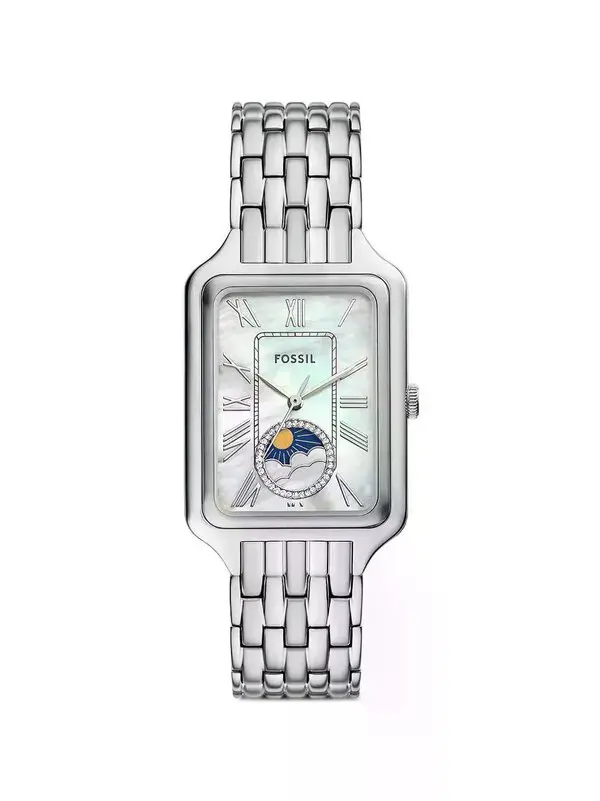 Fossil Raquel Rectangular Watch With Sun And Moon Sub-dial - Silver