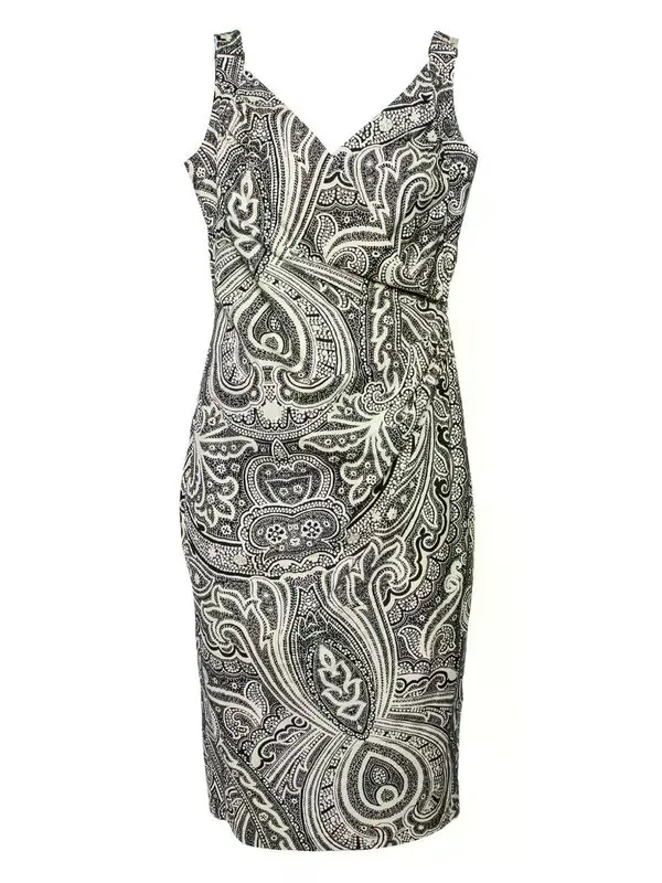 Max Mara Paisley-print Sleeveless V-neck Draped Dress
