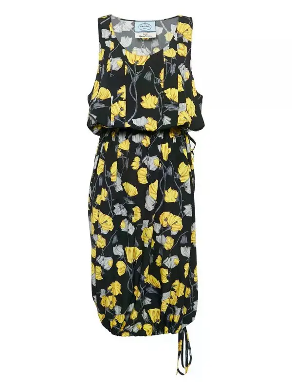 Prada Floral-print Silk Dress - Black