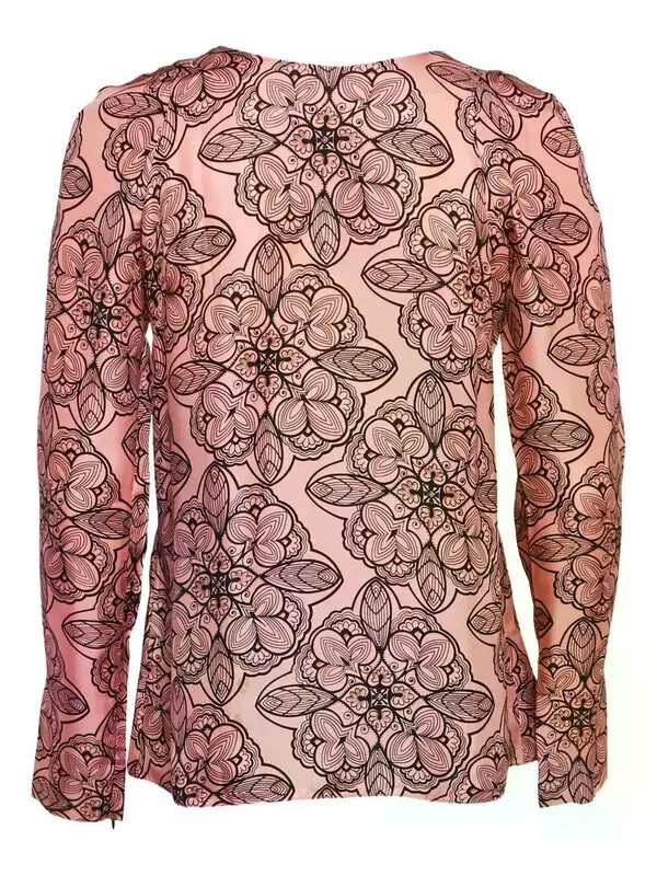Marni Silk Floral Print Long Sleeve Crew Neck Top