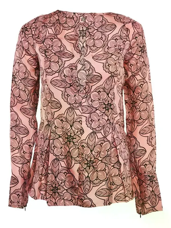 Marni Silk Floral Print Long Sleeve Crew Neck Top