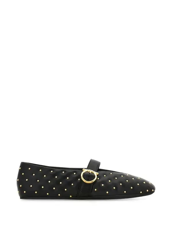 FERRAGAMO Studded Gancini Buckle Ballet Flats - Black