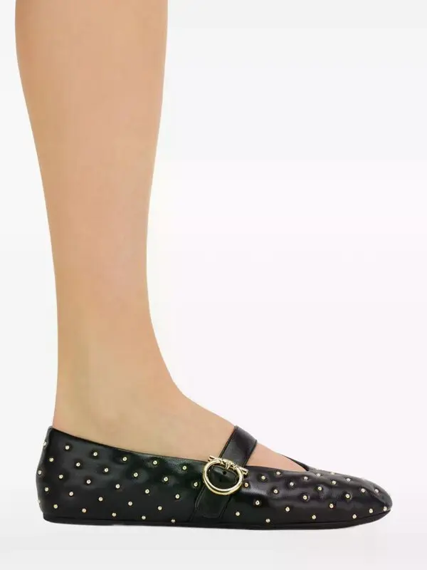 FERRAGAMO Studded Gancini Buckle Ballet Flats - Black