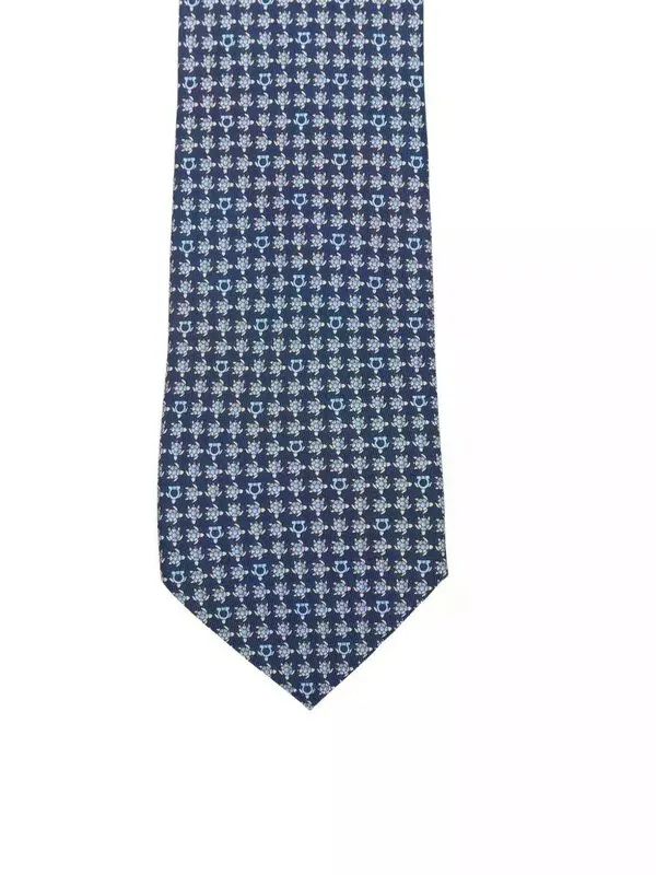FERRAGAMO Gancini Print Neck Tie - Blue