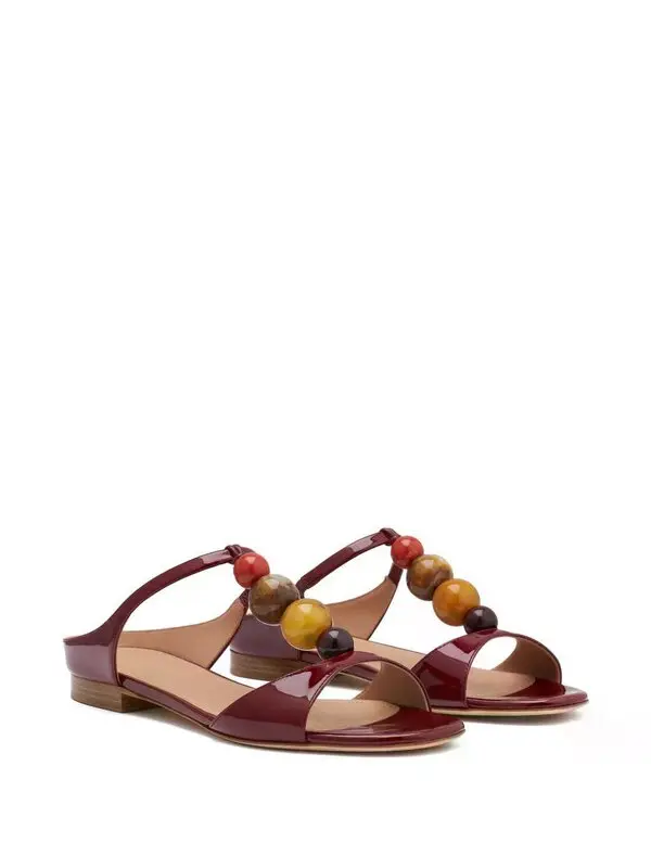 MALONE SOULIERS Lena Patent Leather Bead Embellished Sandals - Red