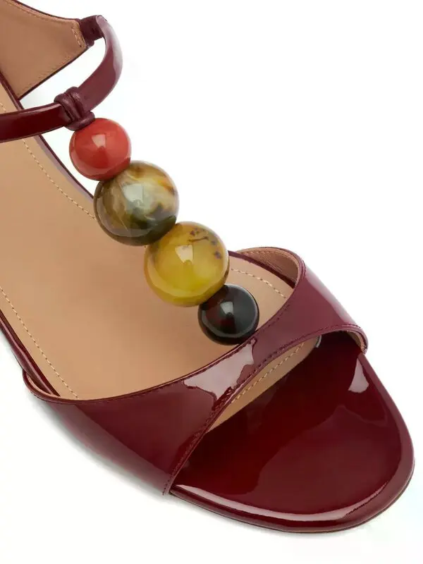 MALONE SOULIERS Lena Patent Leather Bead Embellished Sandals - Red