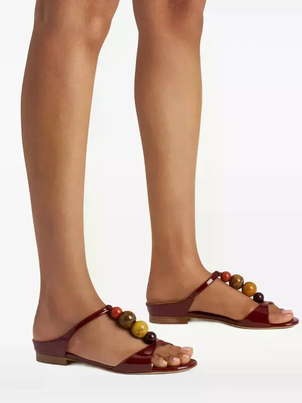 MALONE SOULIERS Lena Patent Leather Bead Embellished Sandals - Red