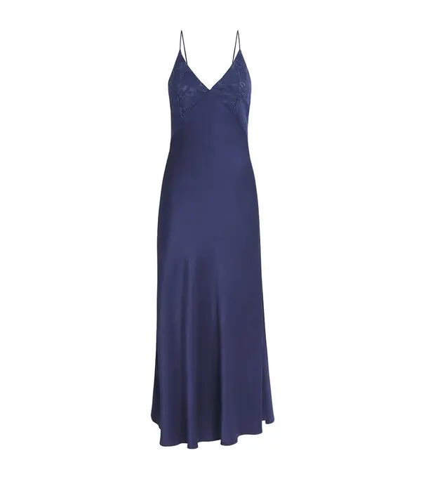 BOCAN Sonya Lace-trimmed Satin Slip Dress - Navy