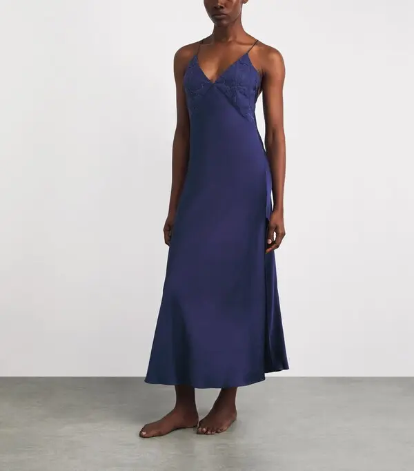 BOCAN Sonya Lace-trimmed Satin Slip Dress - Navy