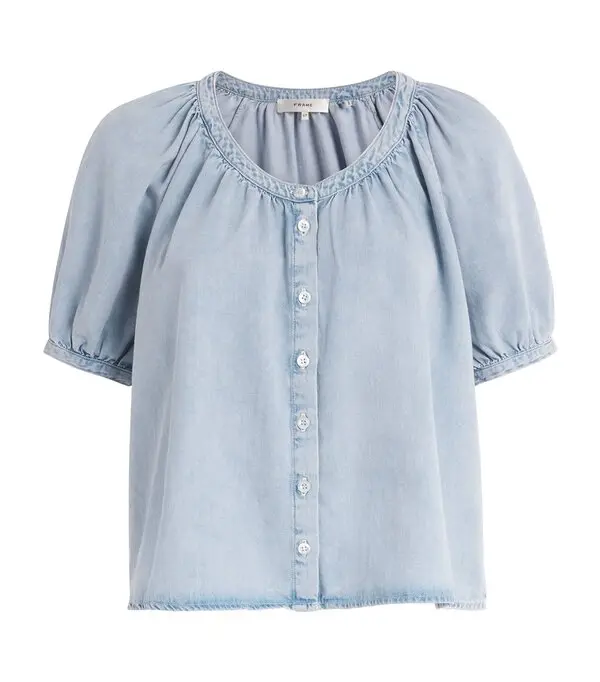 FRAME Scoop Neck Blouse With Gathered Detailing - Blue