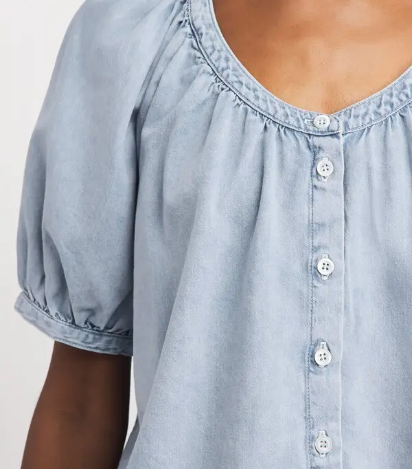 FRAME Scoop Neck Blouse With Gathered Detailing - Blue