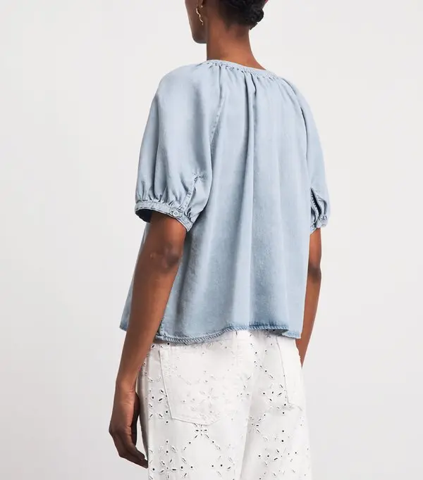 FRAME Scoop Neck Blouse With Gathered Detailing - Blue
