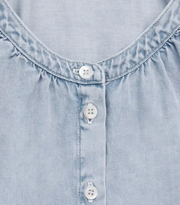 FRAME Scoop Neck Blouse With Gathered Detailing - Blue