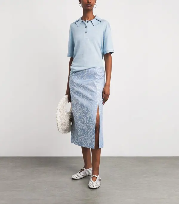 Tory Burch Metallic Floral Jacquard Midi Skirt