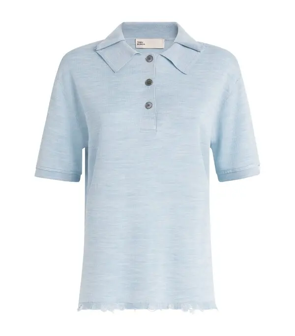 Tory Burch Silk-blend Distressed Polo Shirt - Blue