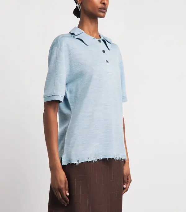 Tory Burch Silk-blend Distressed Polo Shirt - Blue
