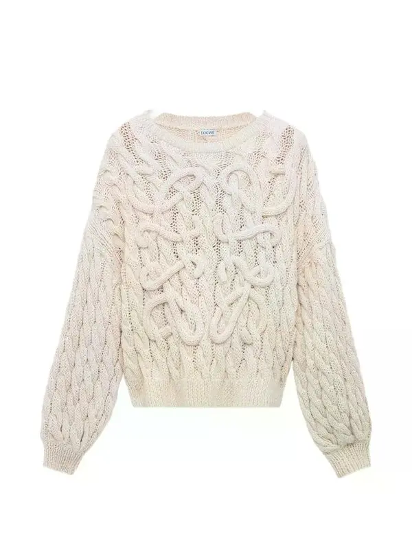 Loewe Anagram Cable Knit Sweater - Neutrals