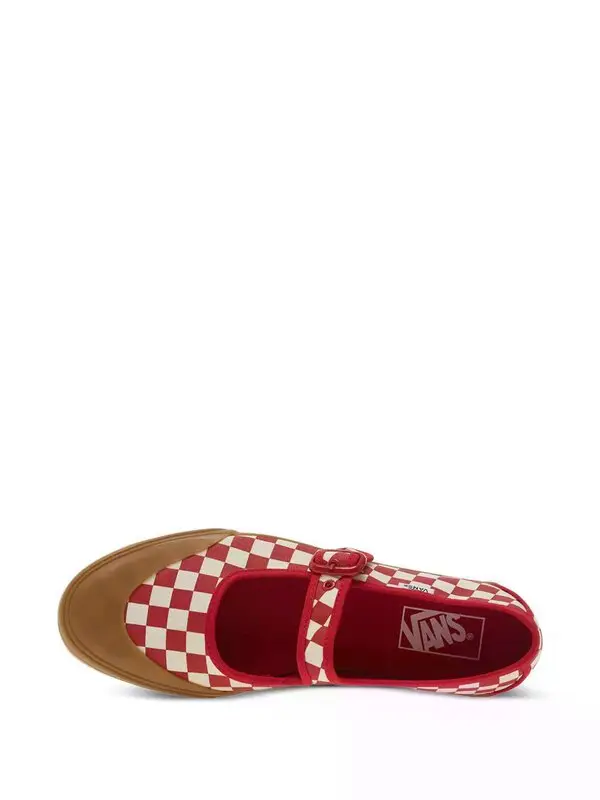 VANS Checkerboard Print Buckle Strap Espadrille Flats - Red