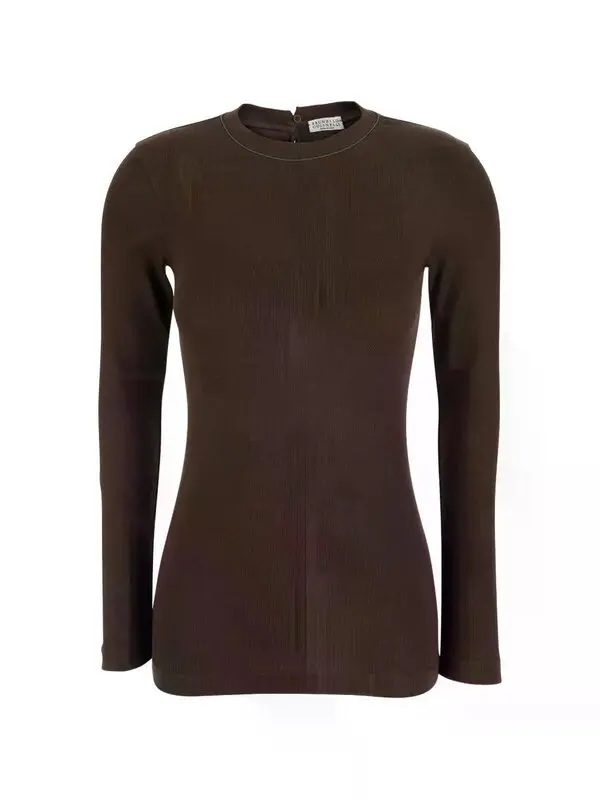 Brunello Cucinelli Monili-trim Long-sleeve T-shirt - Brown