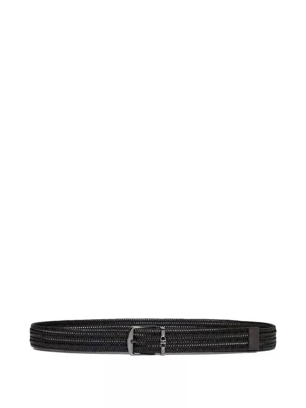 FERRAGAMO Gancini Woven Leather Belt - Black