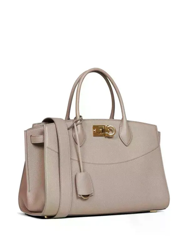 FERRAGAMO Gancini Hammered Leather Tote Bag - Neutrals