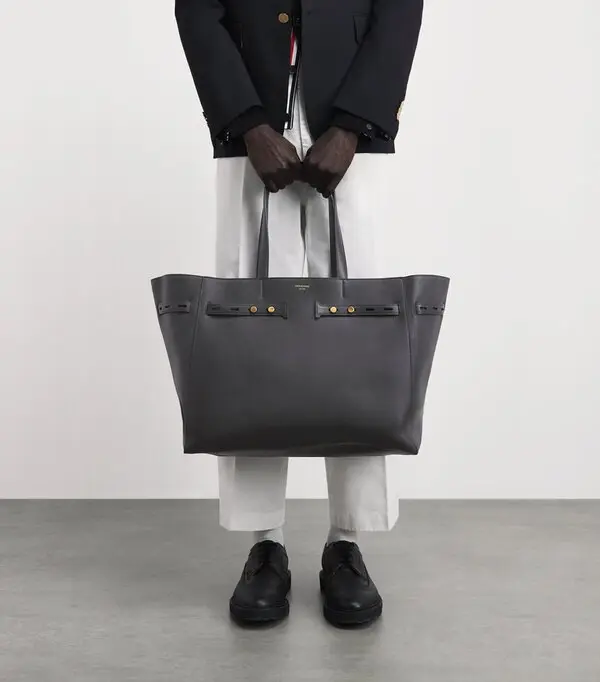 Thom Browne Leather Cabas Tote Bag